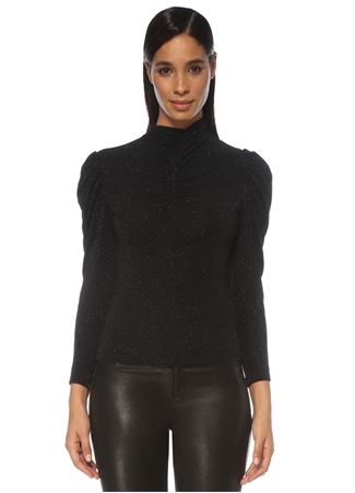 IRO Kadın Livanda Siyah Dik Yaka Simli Drapeli Bluz 36 FR