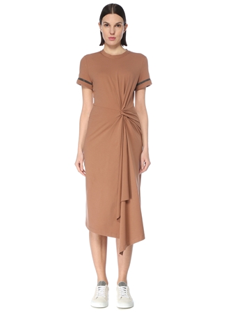 Brunello Cucinelli Kadın Taba Drape Detaylı Midi Elbise Bordo XS EU