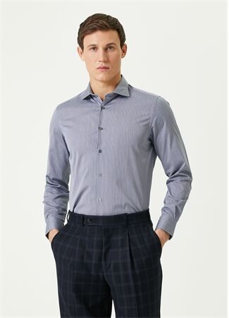 Pal Zileri Erkek Mavi Çizgi Desenli Gömlek Lacivert 40 IT