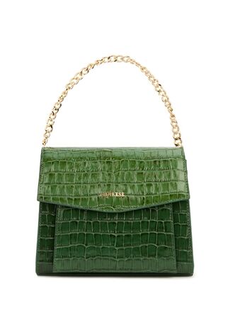 Divarese Kadın Yeşil Krokodil Dokulu Deri Omuz Çantası EU