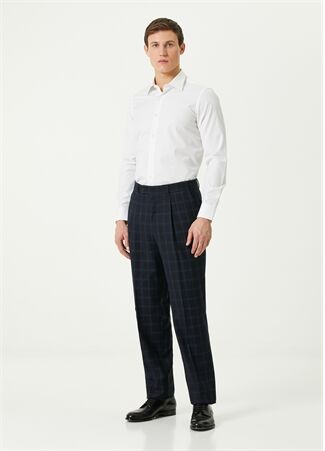 Pal Zileri Erkek Lacivert Ekoseli Pilili Yün Pantolon 48 IT Pal Zileri Erkek Lacivert Ekoseli Pilili Yün Pantolon 48 IT