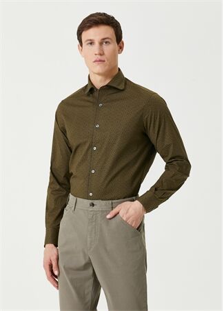 Pal Zileri Erkek Yeşil Geometrik Desenli Gömlek 42 IT