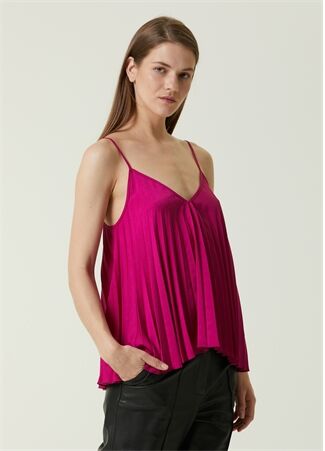 Beymen Club Kadın Şeftali V Yaka İnce Askılı Pilili Bluz Pembe S