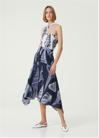 Stella McCartney Kadın Mavi Beyaz Desenli Asimetrik Bluz 42 IT Stella McCartney Kadın Mavi Beyaz Desenli Asimetrik Bluz 42 IT