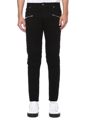 Balmain Erkek Slim Fit Siyah Kapitone Detaylı Jean Pantolon 32 US