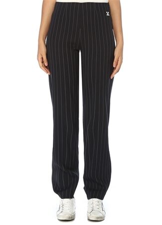Off-White Kadın Lacivert Çizgili Büzgü Detaylı Pantolon Mavi 40 IT