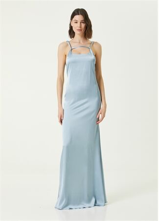 Jacquemus Kadın Mentalo Mavi Maksi Saten Abiye Elbise 36 FR