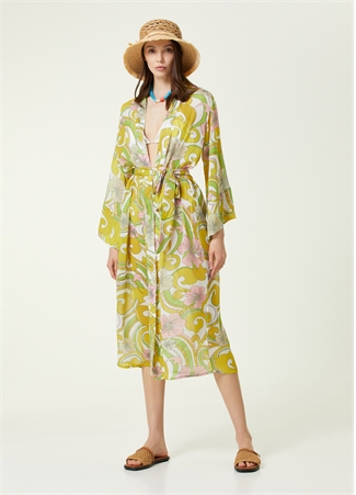 Cincin Kadın Sarı Karışık Desenli Kaftan S/m Eu