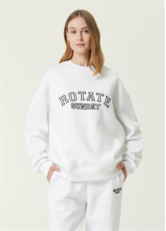 Rotate Sunday Kadın Beyaz Logolu Organik Pamuk Sweatshirt S EU Rotate Sunday Kadın Beyaz Logolu Organik Pamuk Sweatshirt S EU
