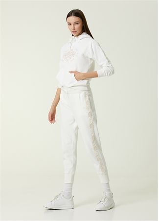 Polo Ralph Lauren Kadın Beyaz İşlemeli Şeritli Eşofman Altı S EU