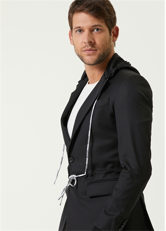 Moschino Erkek Siyah Kapüşonlu Beli Büzgülü Mont Lacivert 44 IT