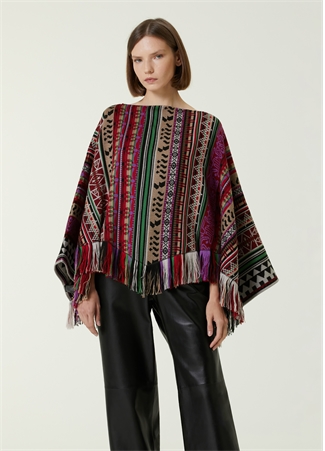 Etro Kadın Colorblocked Etnik Desen Jakarlı Yün Şal Kırmızı EU Etro Kadın Colorblocked Etnik Desen Jakarlı Yün Şal Kırmızı EU