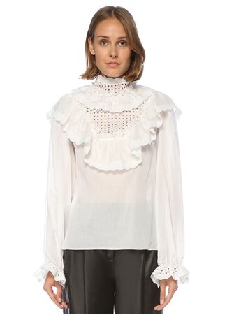 Dolce&Gabbana Kadın Beyaz Fırfır Detaylı Bluz 38 IT