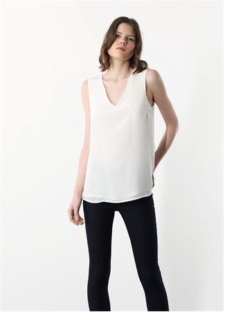 Network Kadın Beyaz İpek Bluz Bej M Eu