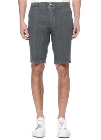Kiton Erkek Gri Logolu Keten Bermuda 36 US