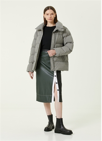 Staud Kadın Yeşil Siyah Düğmeli Midi Vegan Deri Etek 0 US