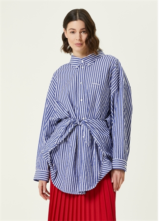 Balenciaga Kadın Mavi Beyaz Bağlama Detaylı Gömlek Us