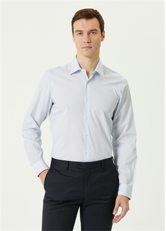 Pal Zileri Erkek Beyaz Mavi Çizgi Desenli Gömlek Lacivert 40 IT Pal Zileri Erkek Beyaz Mavi Çizgi Desenli Gömlek Lacivert 40 IT