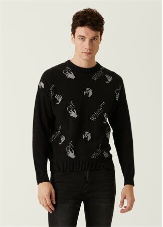 Off-White Erkek Siyah Logo Jakarlı Kazak M EU
