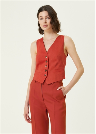 Faraway Kadın Viola Kiremit Keten Yelek Kırmızı 34 Eu