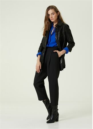 Beymen Club Kadın Siyah Polo Yaka Crinkle Dokulu Deri Gömlek S Beymen Club Kadın Siyah Polo Yaka Crinkle Dokulu Deri Gömlek S