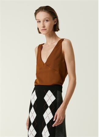 Beymen Collection Kadın Kahverengi V Yaka Saten Atlet 34