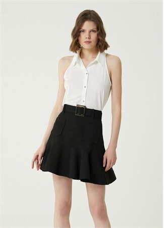 Network Kadın Ekru Gömlek Yaka Kolsuz T-shirt Bej L EU