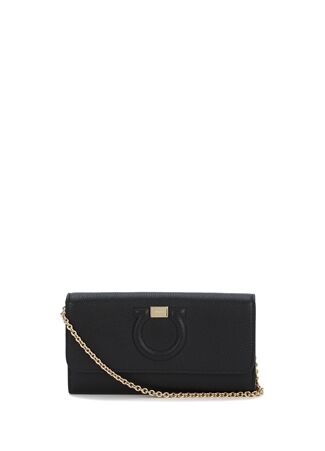 Salvatore Ferragamo Kadın Siyah Logolu Deri Omuz Çantası EU Salvatore Ferragamo Kadın Siyah Logolu Deri Omuz Çantası EU