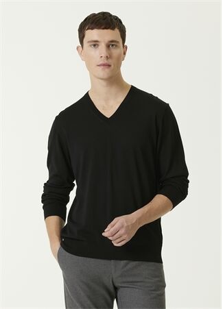 Z Zegna Erkek Siyah V Yaka Yün Kazak S IT