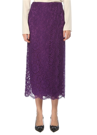Valentino Kadın Mor Dantel İşlemeli Midi Kalem Etek 42 IT