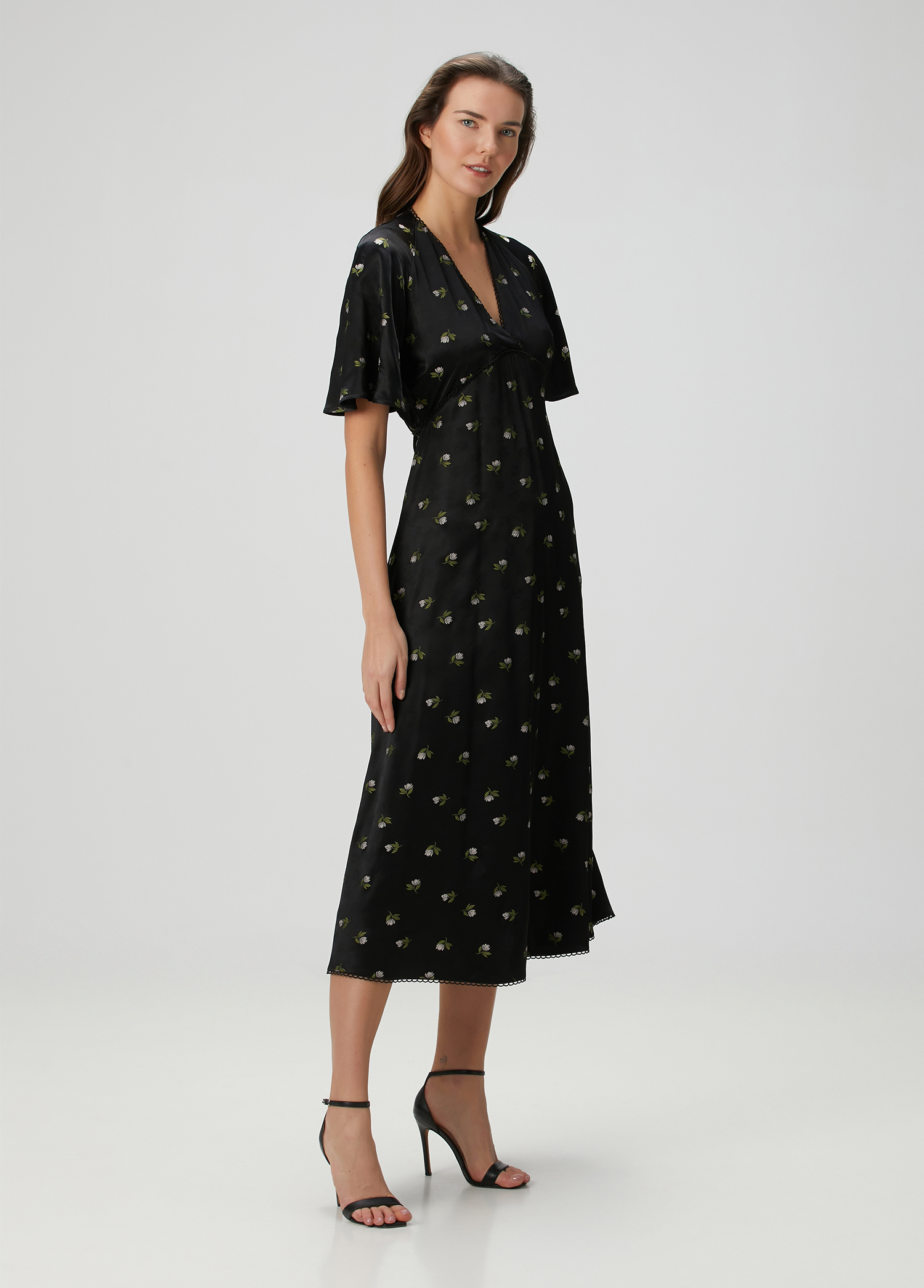 Beymen Collection - Black Floral Jacquard Midi Dress