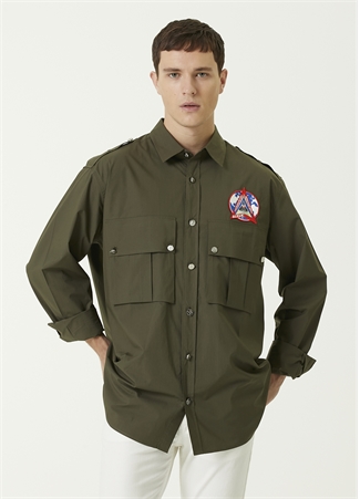 Balmain Erkek Haki Logo Patchli Gömlek 40 IT Balmain Erkek Haki Logo Patchli Gömlek 40 IT
