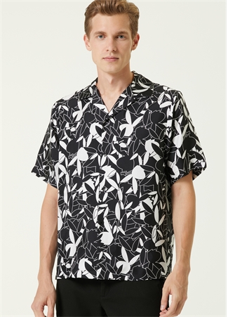 Amiri Erkek Siyah Kontrast Desenli İpek Gömlek L EU Amiri Erkek Siyah Kontrast Desenli İpek Gömlek L EU