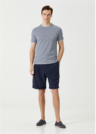 Brunello Cucinelli Erkek Lacivert Pili Detaylı Keten Bermuda 54 IT Brunello Cucinelli Erkek Lacivert Pili Detaylı Keten Bermuda 54 IT