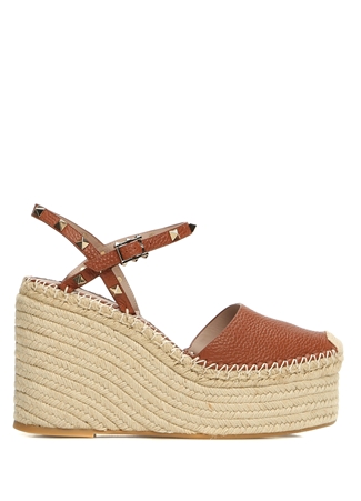 Valentino Garavani Kadın Taba Deri Espadril Turuncu 38 EU