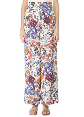 Beymen Collection Kadın Yüksek Bel Çiçekli Bol Paça Pantolon Mavi 34