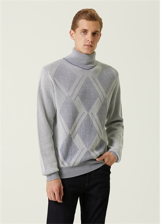 Canali Erkek Mavi Balıkçı Yaka Jakarlı Yün Kazak 54 IT Canali Erkek Mavi Balıkçı Yaka Jakarlı Yün Kazak 54 IT