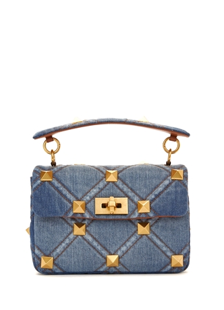 Valentino Garavani Kadın Medium Roman Stud Mavi Deri Çanta Eu Valentino Garavani Kadın Medium Roman Stud Mavi Deri Çanta Eu