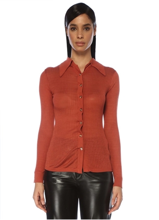 Dodo Bar Or Kadın Paya Kiremit Ribli Triko Gömlek Kırmızı 44 IT