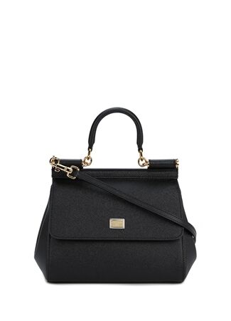 Dolce&Gabbana Kadın Sicily Siyah Logolu Deri Omuz Çantası EU Dolce&Gabbana Kadın Sicily Siyah Logolu Deri Omuz Çantası EU