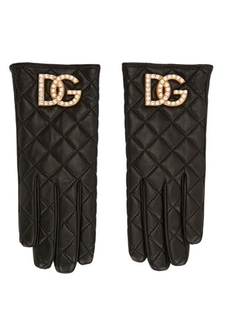 Dolce&Gabbana Kadın Siyah Kapitoneli Taşlı Logolu Deri Eldiven 7.5 EU Dolce&Gabbana Kadın Siyah Kapitoneli Taşlı Logolu Deri Eldiven 7.5 EU