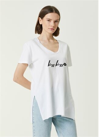 Jaquette Kadın Kiss Beyaz V Yaka T-shirt M EU Jaquette Kadın Kiss Beyaz V Yaka T-shirt M EU