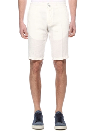 Kiton Erkek Beyaz Logolu Keten Bermuda 32 US