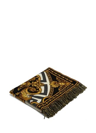 Versace Siyah Gold Medusa Detaylı Battaniye Çok Renkli