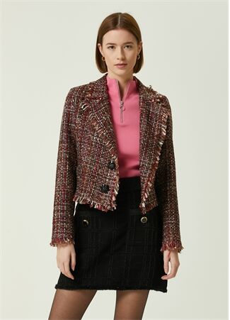 Beymen Club Kadın Kırmızı Taşlı Düğmeli Kısa Tweed Ceket 42