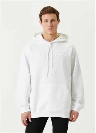 Prada Erkek Beyaz Kapüşonlu Logo Detaylı Sweatshirt L EU Prada Erkek Beyaz Kapüşonlu Logo Detaylı Sweatshirt L EU