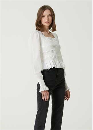 Allsaints Kadın Livi Beyaz Kare Yaka Balon Kol Bluz 4 UK