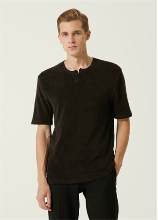 Bottega Veneta Erkek Siyah Bisiklet Yaka T-shirt Kahverengi L EU