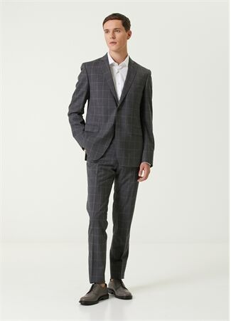 Palzileri Lab Erkek Gri Kareli Yün Takım Elbise 52 IT