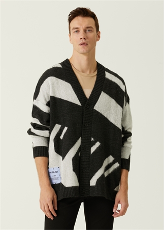 MCQ Erkek Siyah Beyaz V Yaka Jakarlı Hırka S EU